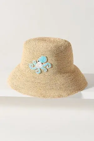 Anthropologie Octopus Straw Bucket Hat - Neutral
