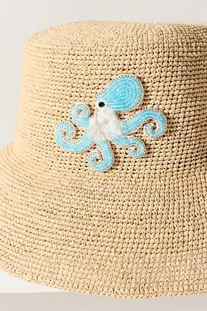 Anthropologie Octopus Straw Bucket Hat
