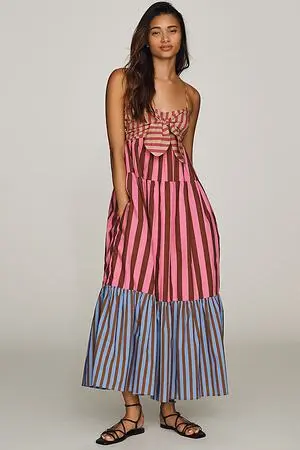 English Factory Cotton Tiered Midi Dress - Pink Pattern