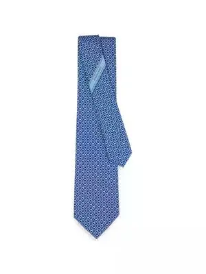 FERRAGAMO Gancini Links Print Silk Neck Tie - Blue
