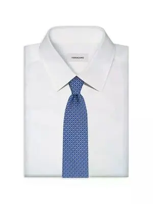 FERRAGAMO Gancini Links Print Silk Neck Tie - Blue