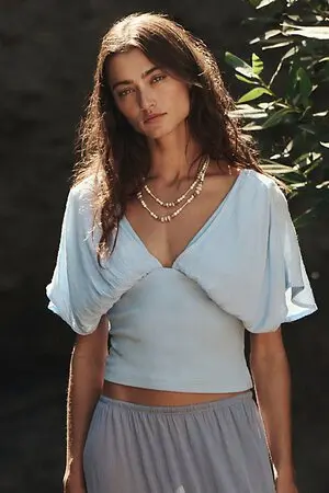 Free People Hana Ribbed Knit Top - Blue Juniper