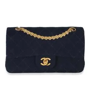 CHANEL Chanel Dark Quilted Jersey Bijoux Chain Double Flap Bag