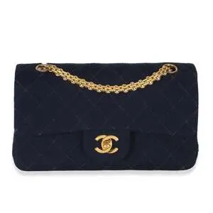 CHANEL Chanel Dark Quilted Jersey Bijoux Chain Double Flap Bag