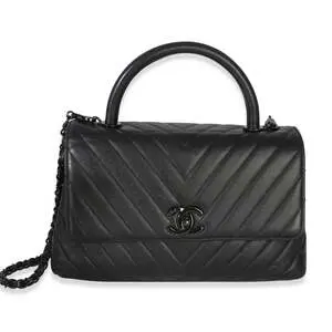 CHANEL Chanel Caviar Chevron So Small Coco Top Handle Bag