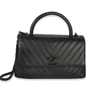 CHANEL Chanel Caviar Chevron So Small Coco Top Handle Bag