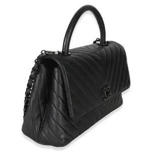 Chanel Caviar Chevron So Coco Top Handle Bag