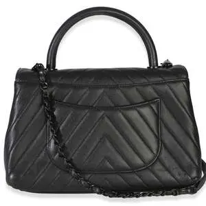 Chanel Caviar Chevron So Coco Top Handle Bag