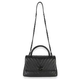 Chanel Caviar Chevron So Coco Top Handle Bag