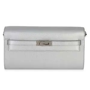 Hermès Argent Metallic Chevre Chamkilight Kelly Wallet To Go - Silver