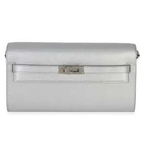 Hermès Argent Metallic Chevre Chamkilight Kelly Wallet To Go - Silver