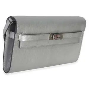 Hermès Argent Metallic Chevre Chamkilight Kelly Wallet To Go - Silver
