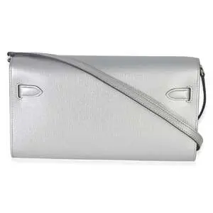 Hermès Argent Metallic Chevre Chamkilight Kelly Wallet To Go - Silver