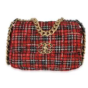 CHANEL Chanel Black Multicolor Quilted Tweed Medium 19 Flap Bag