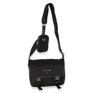 Prada Tessuto Saffiano Double Buckle Messenger Bag