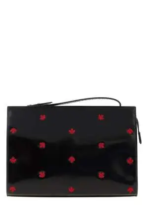 Dsquared2 Leather Clutch With Maple Leaf Embroidery - Black