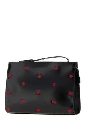 Dsquared2 Leather Clutch With Maple Leaf Embroidery