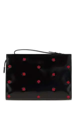 Dsquared2 Leather Clutch With Maple Leaf Embroidery