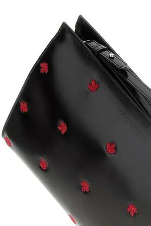 Dsquared2 Leather Clutch With Maple Leaf Embroidery