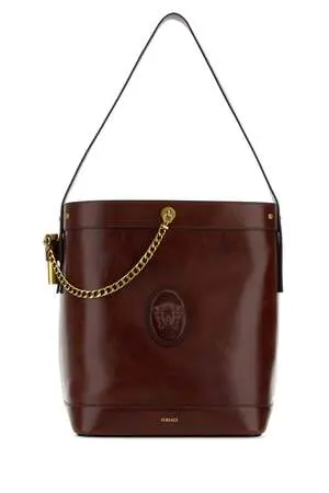 Versace Burgundy Leather Bucket Bag