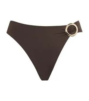 AWAY THAT DAY Cayman Island Bikini Bottoms With Gold-tone Ring - Brown
