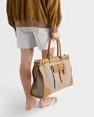 Prada Bonnie Linen And Leather Tote Bag