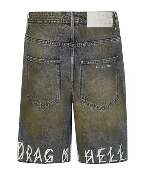 44 LABEL GROUP Vintage Wash Denim Shorts With Raw Edge Hem