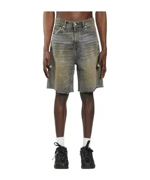 44 LABEL GROUP Vintage Wash Denim Shorts With Raw Edge Hem