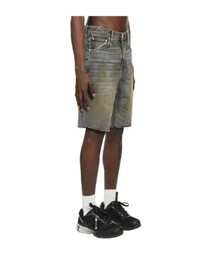 44 LABEL GROUP Vintage Wash Denim Shorts With Raw Edge Hem