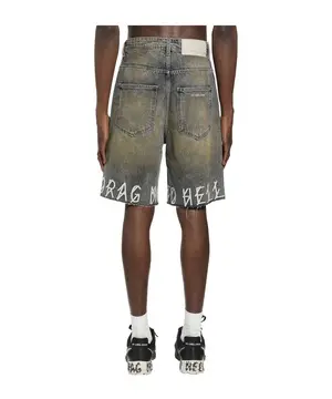 44 LABEL GROUP Vintage Wash Denim Shorts With Raw Edge Hem