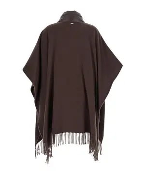 Herno High-neck Fringed-edge Drawstring Poncho - Black