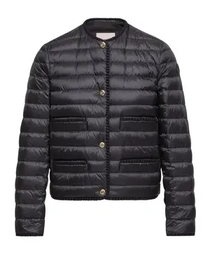 Moncler Quilted Jacket With Woven Trim - Navy