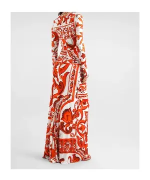 Dolce & Gabbana Majolica-printed Organzine Long Dress - Red