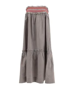 GANNI Shirred Gingham-check Maxi Skirt - Gray