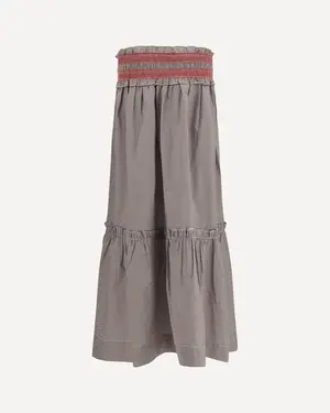 GANNI Shirred Gingham-check Maxi Skirt