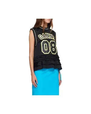 GANNI Ruffled Logo Tank Top