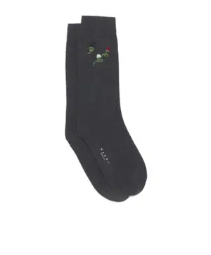 Marni Grey Wool-cashmere Socks With Flower Embroidery - Graphite