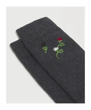Marni Grey Wool-cashmere Socks With Flower Embroidery