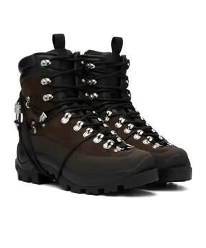 HELIOT EMIL Lace-up Hiking Boots With Carabiner Detail - Dark Brown