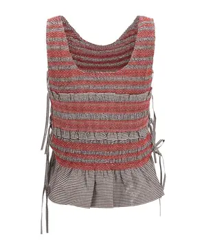 GANNI Check-print Smocked Top