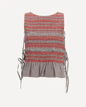 GANNI Check-print Smocked Top