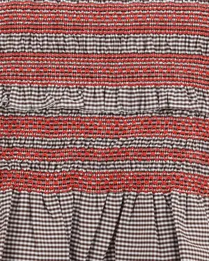 GANNI Check-print Smocked Top