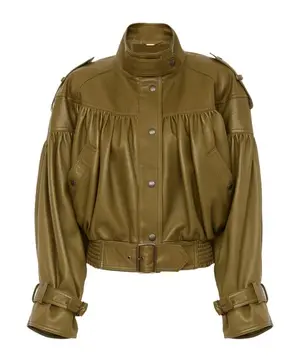 Chloé Gathered Leather Belted Jacket - Eucalyptus