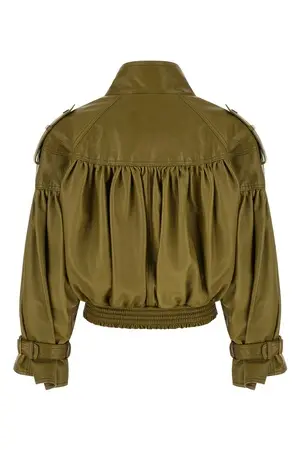 Chloé Gathered Leather Belted Jacket - Eucalyptus
