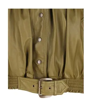 Chloé Gathered Leather Belted Jacket - Eucalyptus