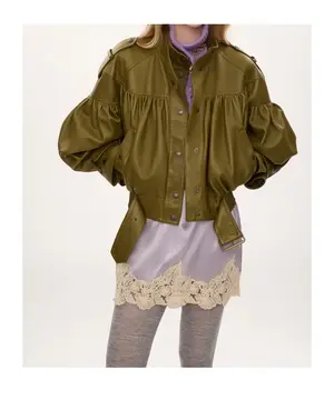 Chloé Gathered Leather Belted Jacket - Eucalyptus
