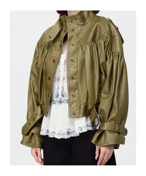 Chloé Gathered Leather Belted Jacket - Eucalyptus