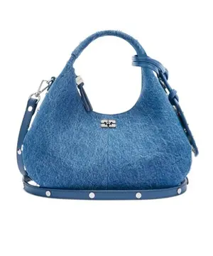 GANNI Mini Hobo Bag With Studs In Denim
