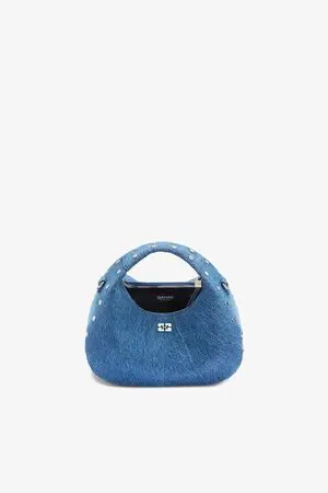 GANNI Mini Hobo Bag With Studs In Denim