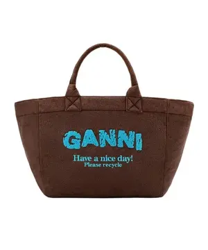 GANNI Beach Logo Tote Bag - Brown